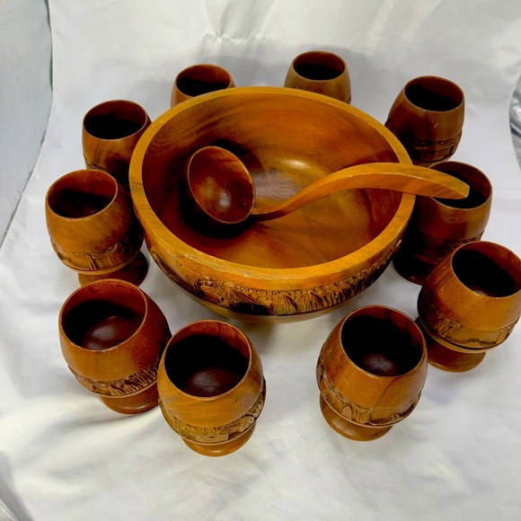 Accents | Vtg Mid Century Teak Hand Made Punch Bowl Set | Poshmark